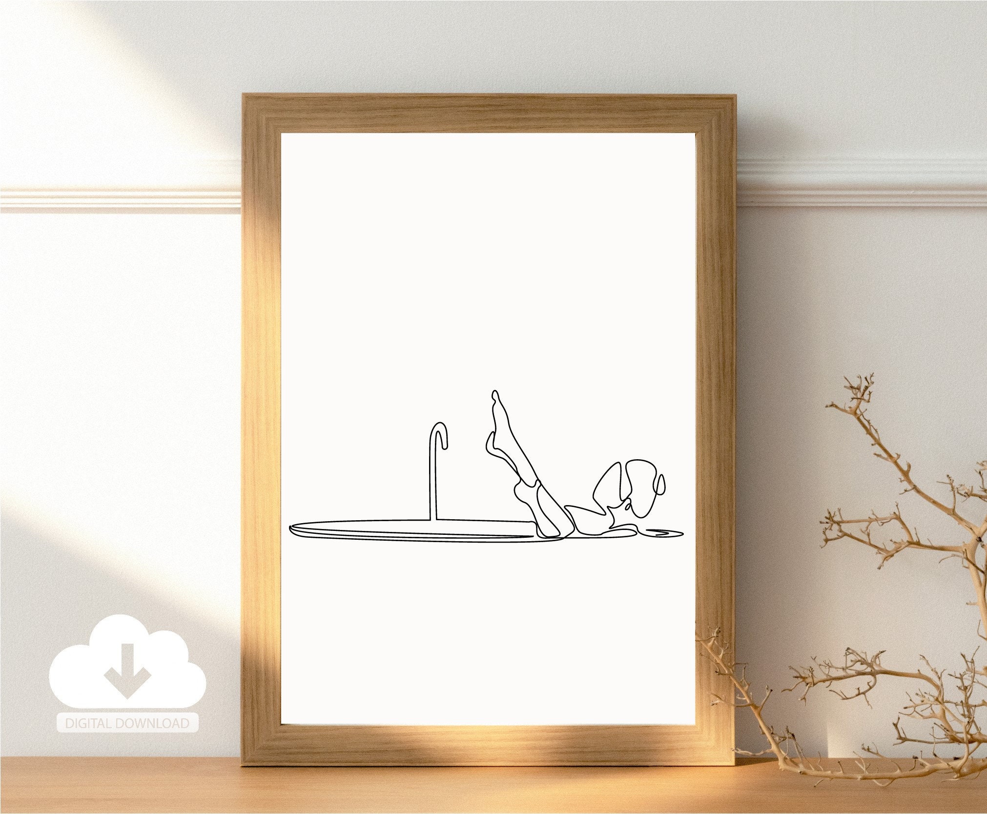 Minimalist Woman Bathtub Bathing Line Digital Printable Print - Etsy