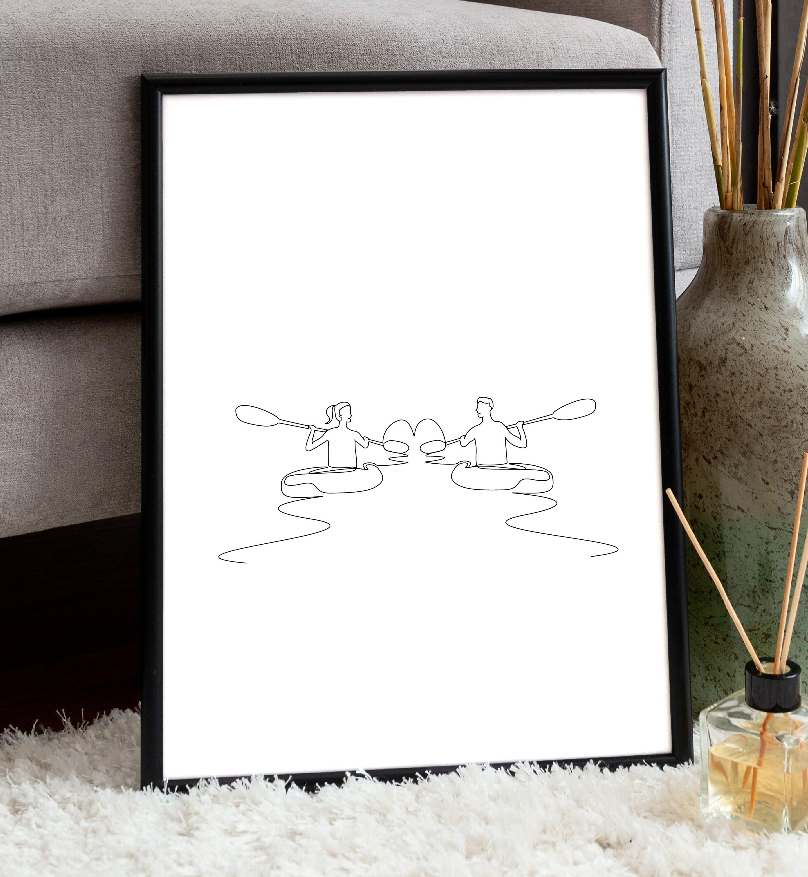 Couple Kayaking Line Art Print: Minimalist Canoe Design (digital ...