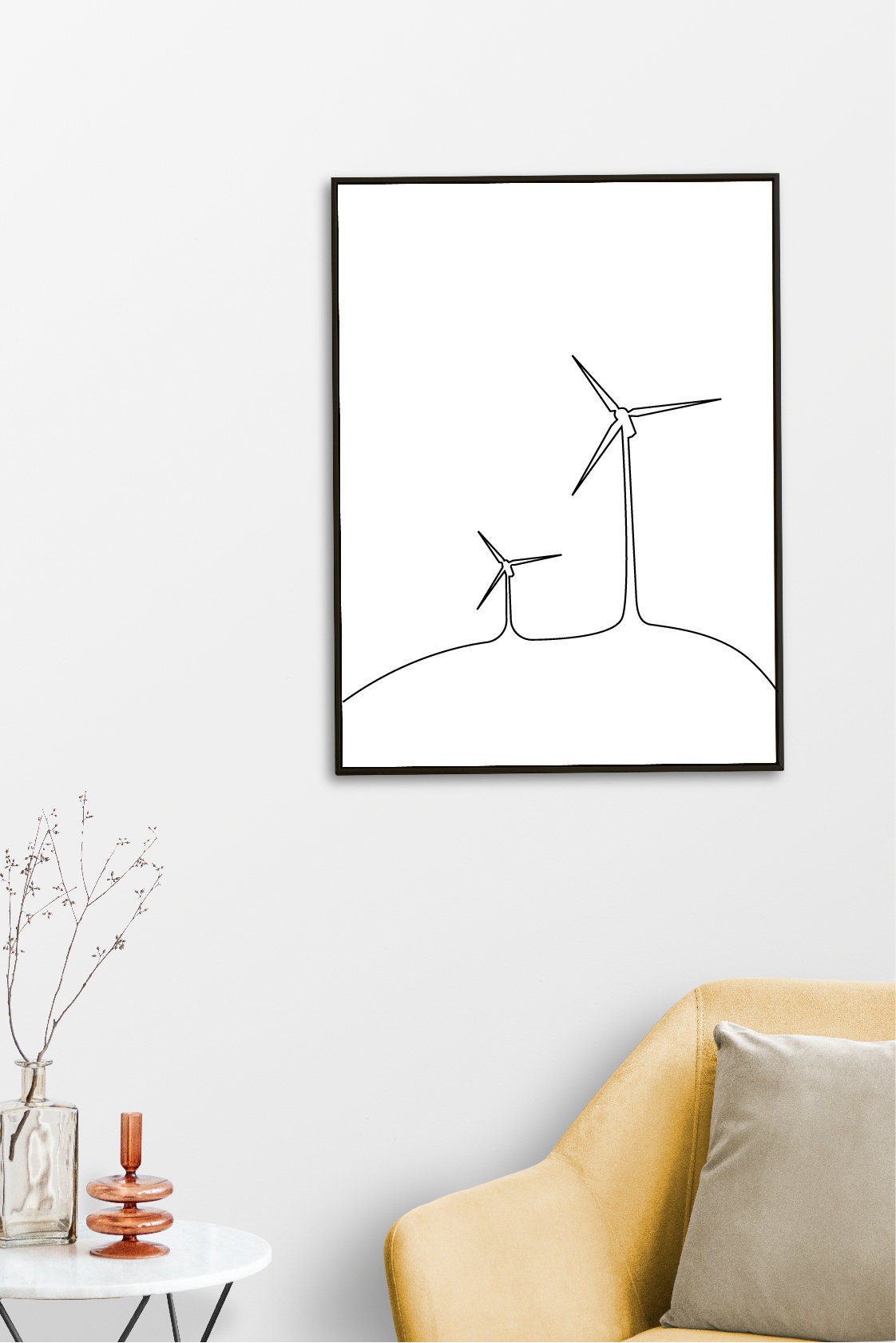 Minimalist Windmill Wind Turbine Line Digital Printable Print Download ...