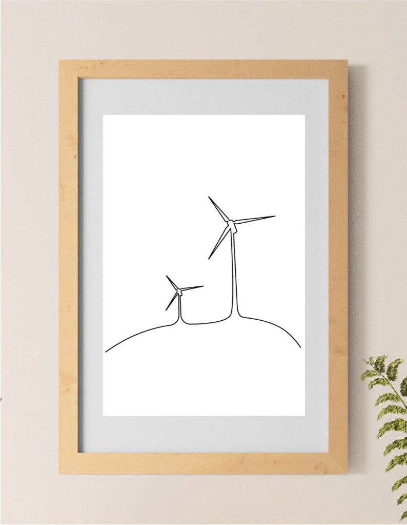 Minimalist Windmill Wind Turbine Line Digital Printable Print - Etsy