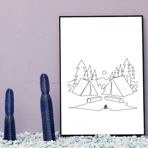 Minimalist Camp Nature Line Art Digital Printable Download, Minimal ...