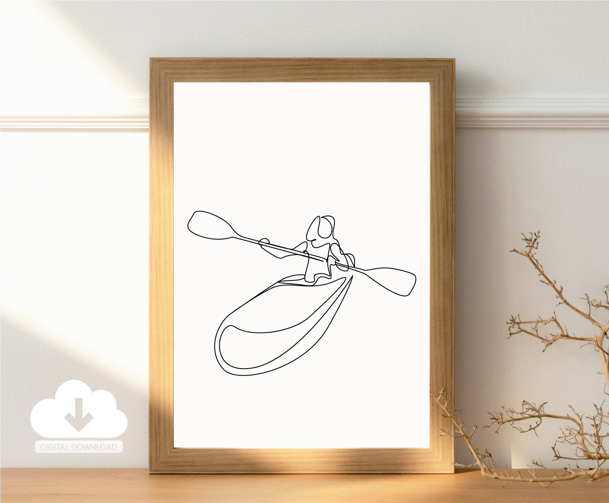 Minimalist Woman Boat Kayak Canoe Line Digital Printable Print Download ...