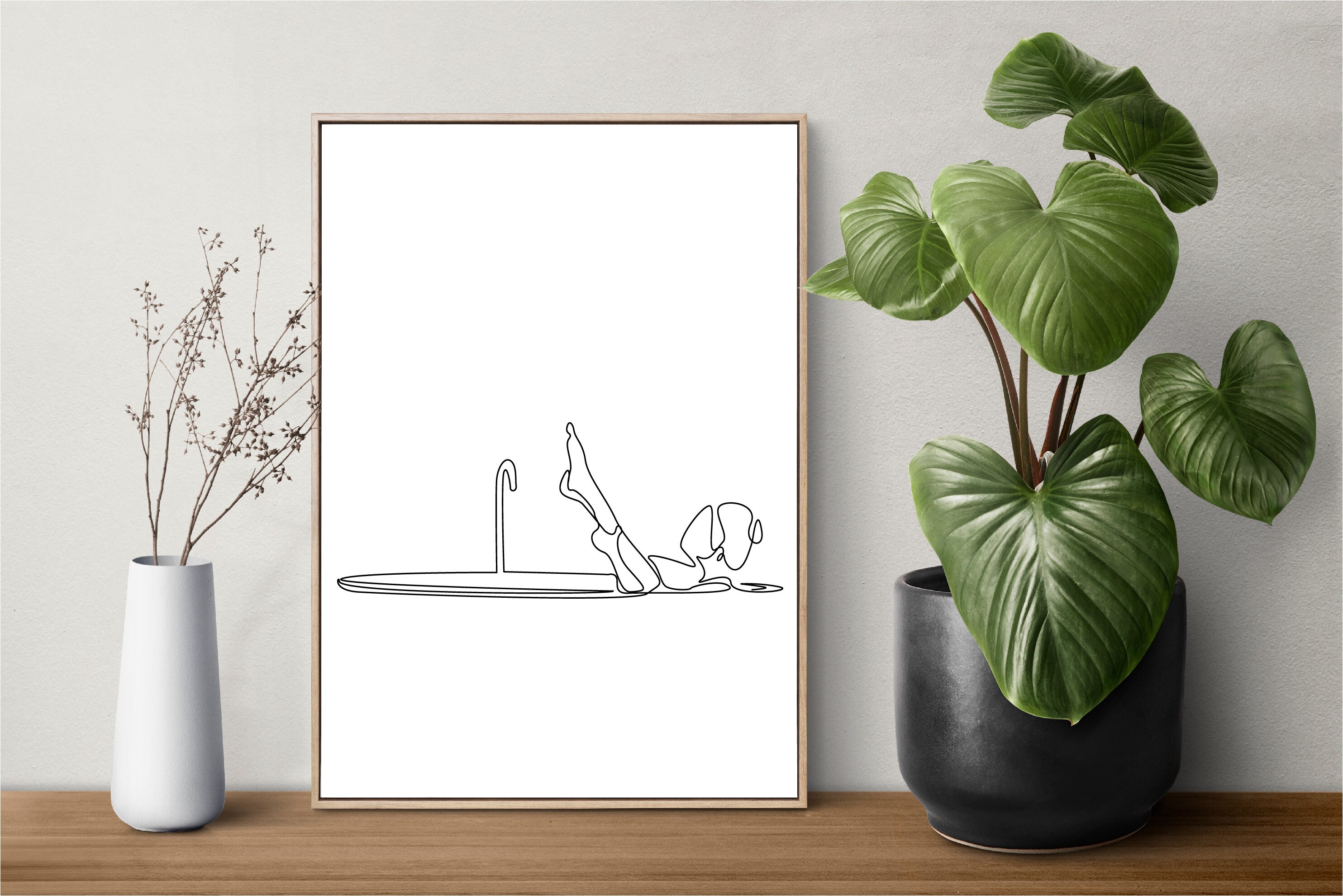 Minimalist Woman Bathtub Bathing Line Digital Printable Print - Etsy