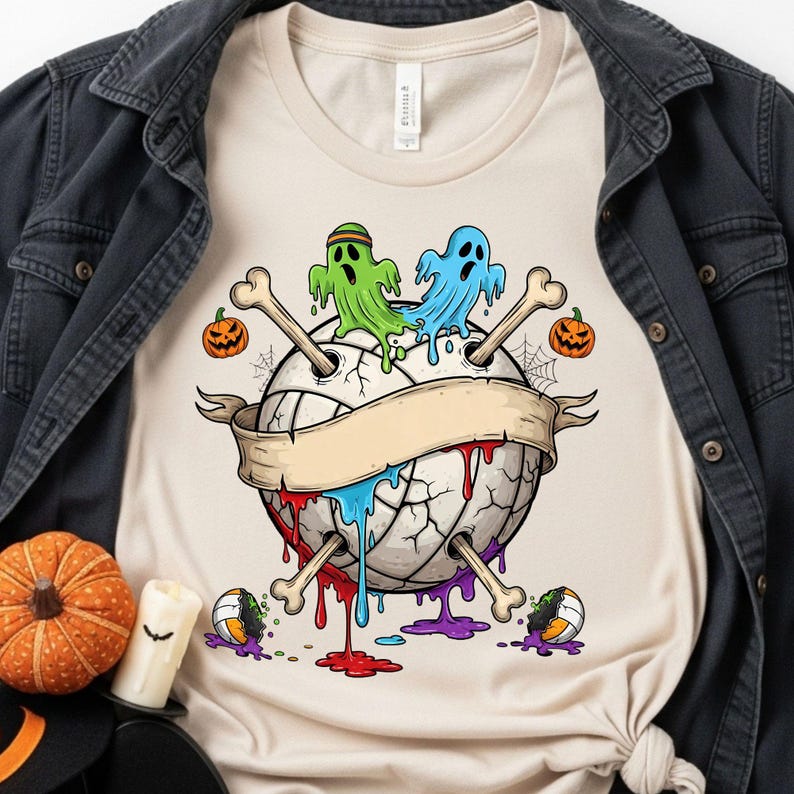 Halloween Volleyball PNG: Spooky Game Day T-shirt Sublimation (digital ...