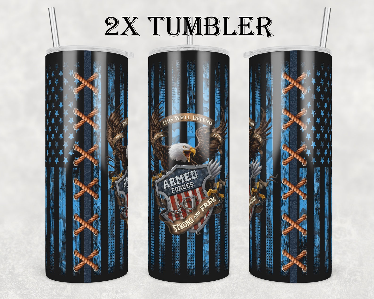 Armed Forces Tumbler Wrap, Blue Flag Eagle Design (PNG Digital Download ...