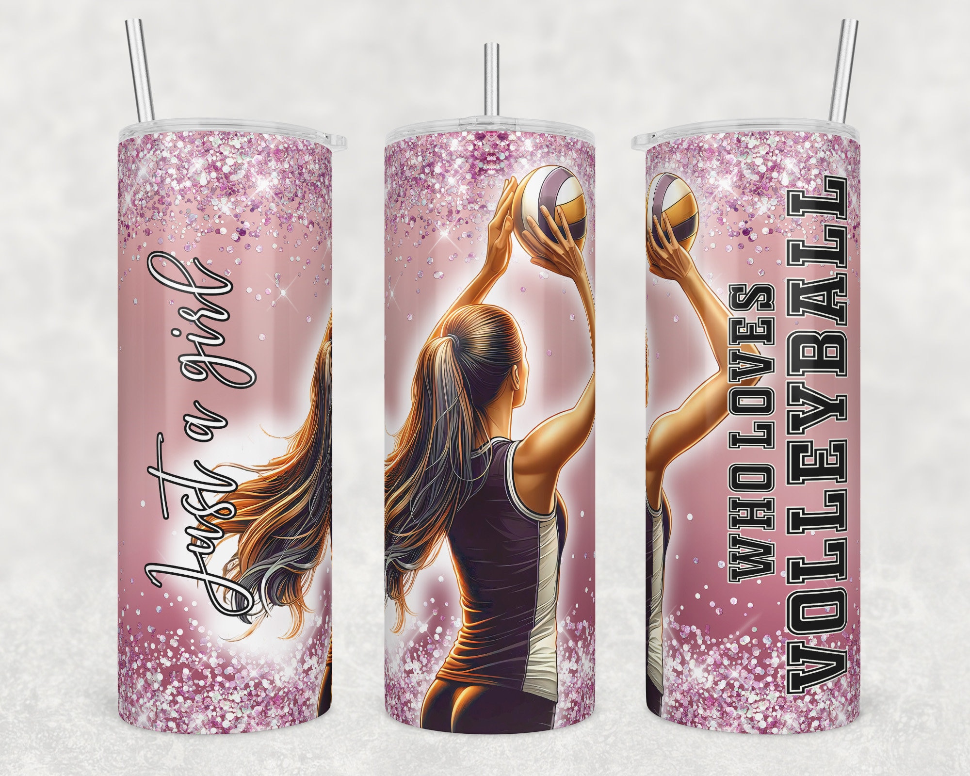 Volleyball Glitter Tumbler Wrap , Just a Girl Who Loves Volleyball Png ...