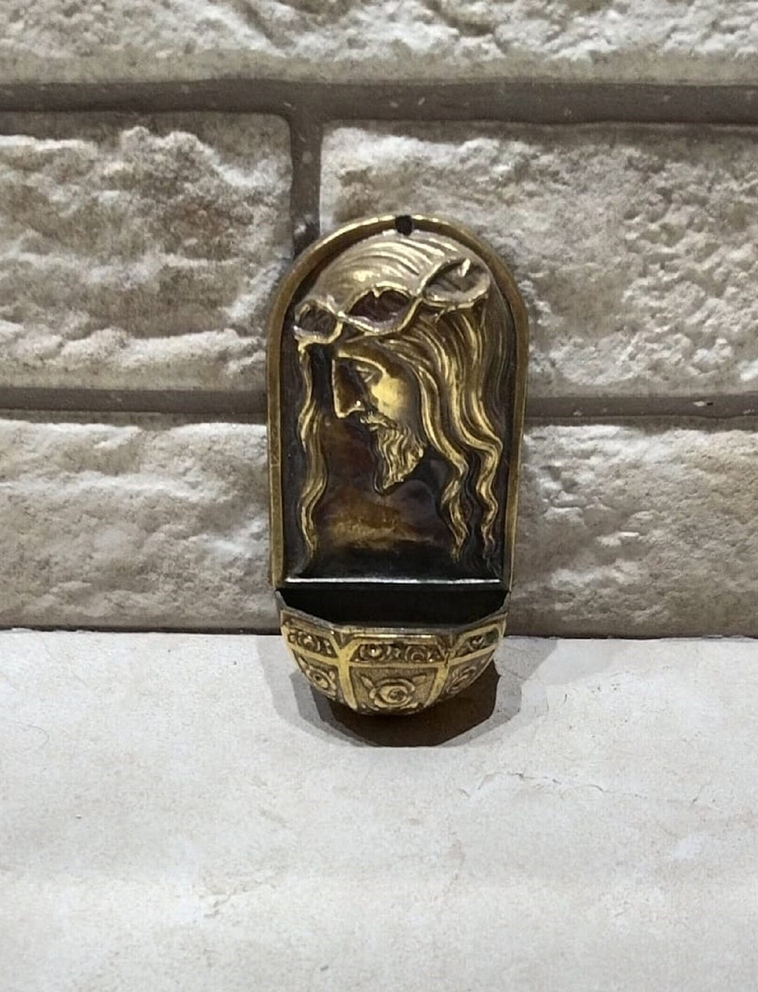 Antique Metal Gold Gilt Jesus Face Holy Water Front Religious - Etsy