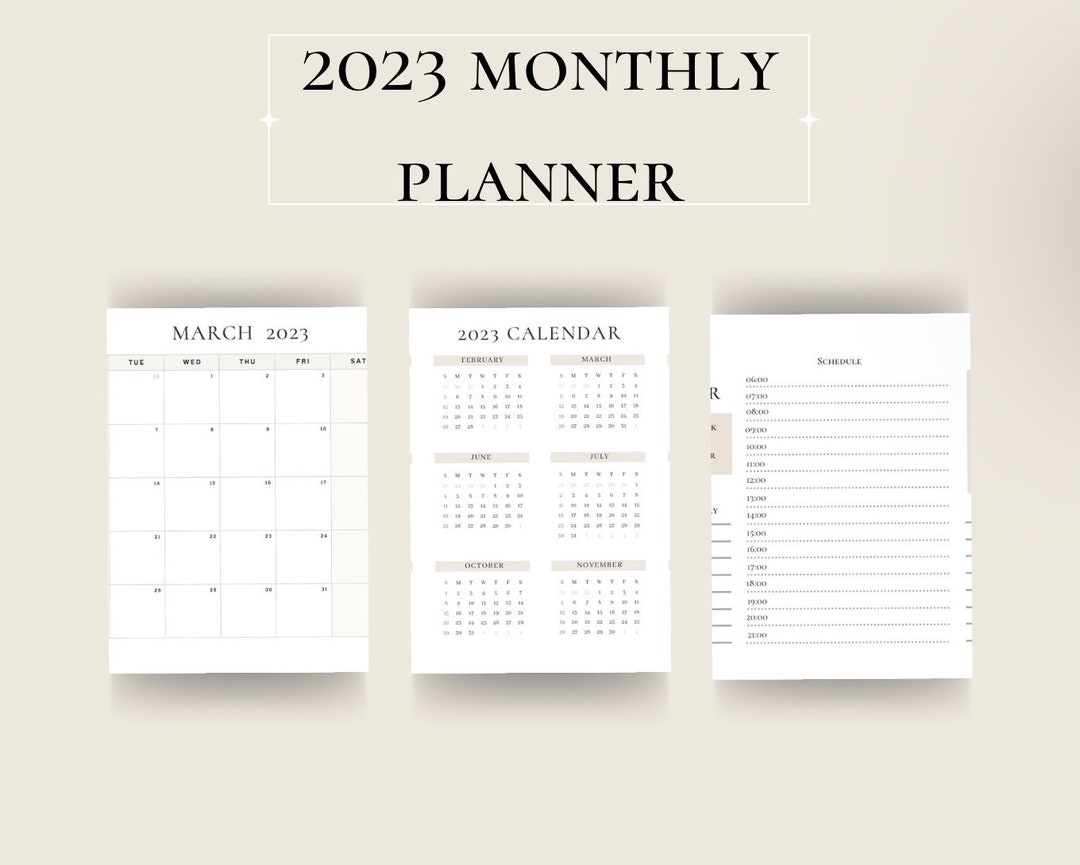 2023 Calendar Printable, 2023 Monthly Planner, Minimalist Planner ...