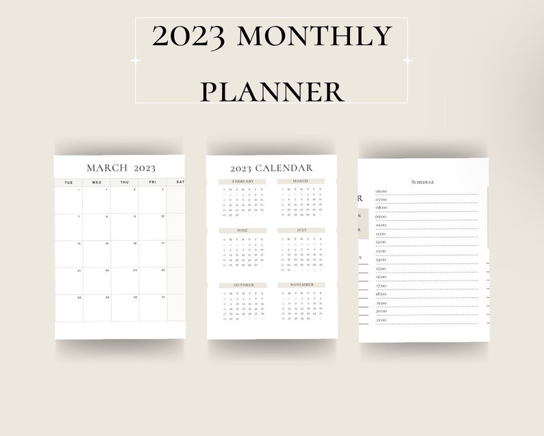 2023 Calendar Printable, 2023 Monthly Planner, Minimalist Planner ...