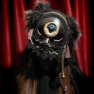 Ritual Veiled Mask With Real Horns - Velvet & Art Nouveau Adornments ...