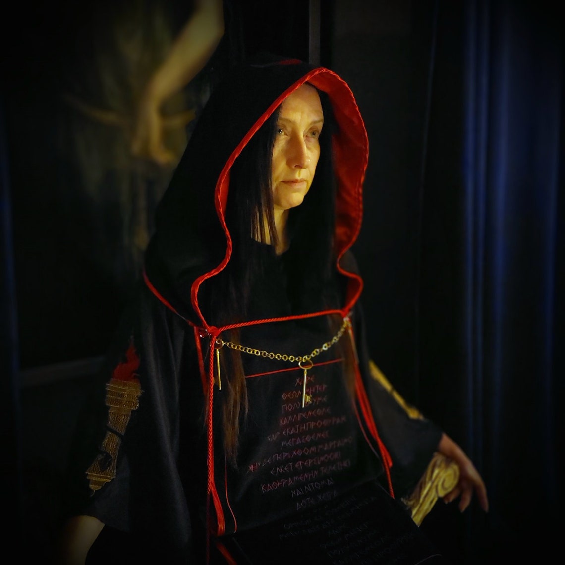 Hekate Robe, Hekate Ritual Robe, Black Tau Robe With Belt, Magic Tunic ...