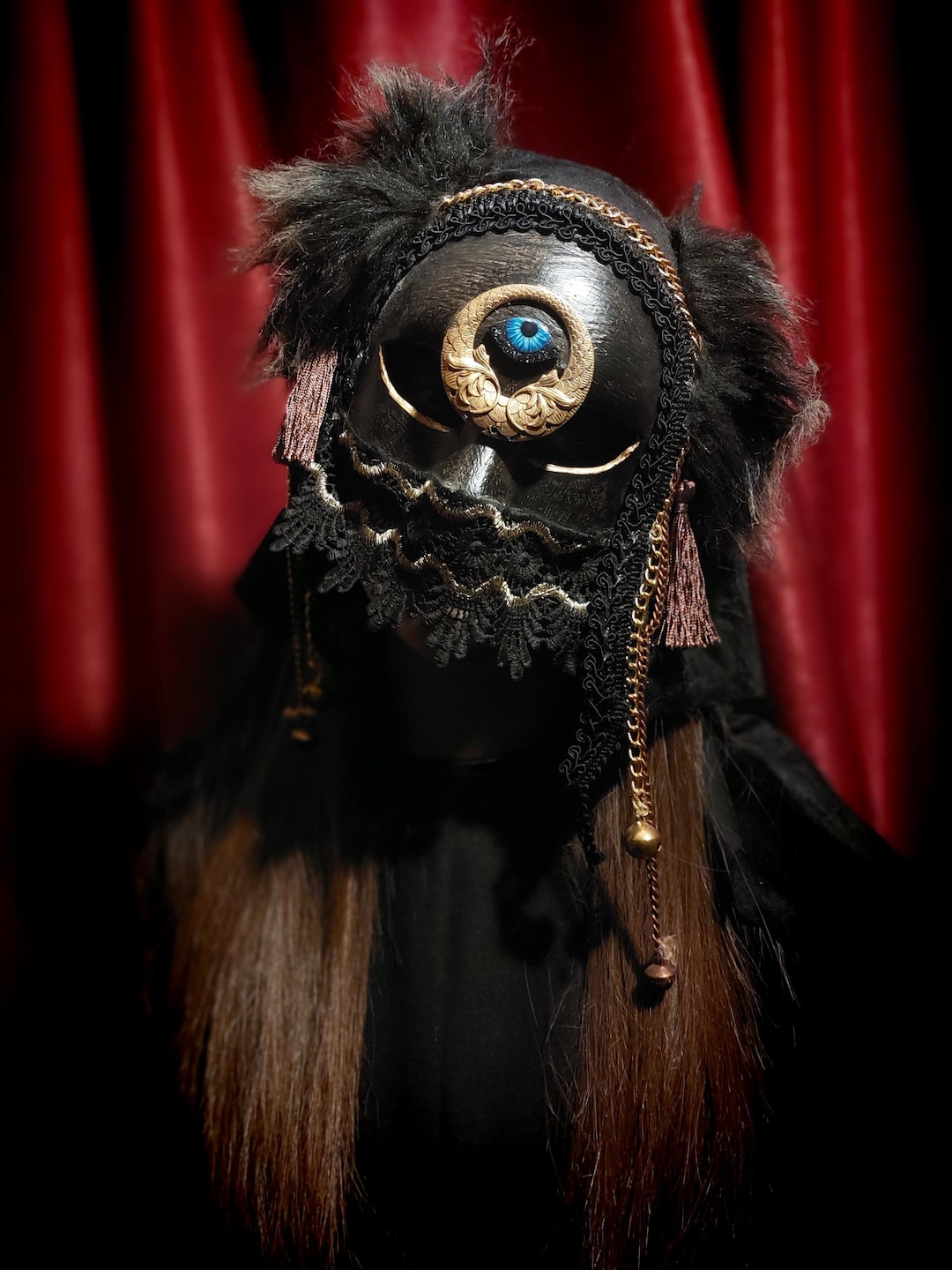 Ritual Veiled Mask With Real Horns - Velvet & Art Nouveau Adornments ...