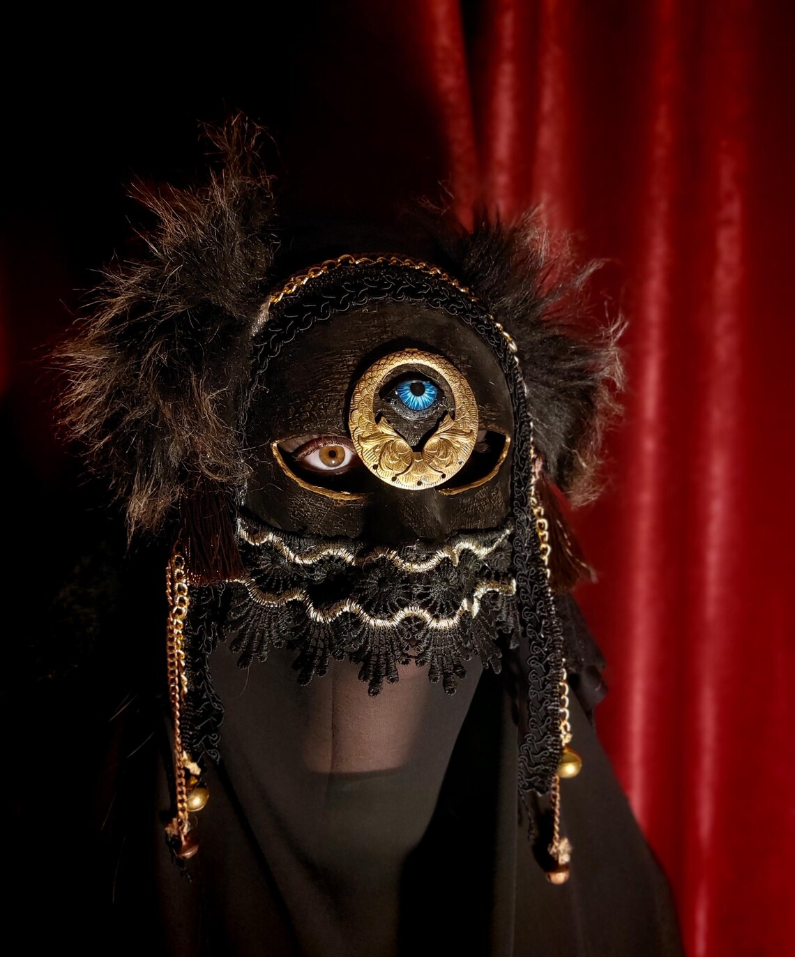 Ritual Veiled Mask With Real Horns - Velvet & Art Nouveau Adornments ...