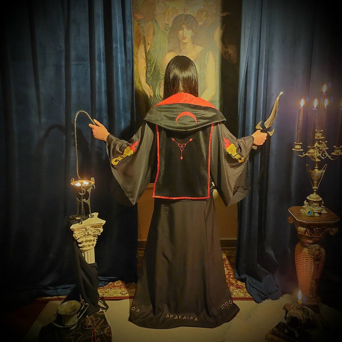 Hecate Robe Hekate Ritual Robe Black Tau Robe With Orarium - Etsy