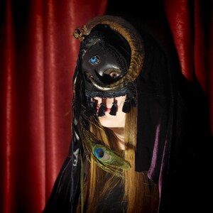 Ritual Veiled Mask With Real Horns - Velvet & Art Nouveau Adornments ...