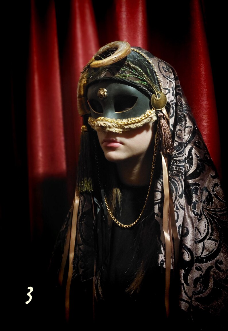Ritual Veiled Mask With Real Horns - Velvet & Art Nouveau Adornments ...