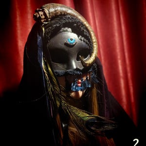 Ritual Veiled Mask With Real Horns - Velvet & Art Nouveau Adornments ...
