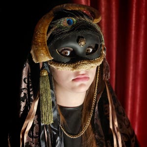 Ritual Veiled Mask With Real Horns - Velvet & Art Nouveau Adornments ...