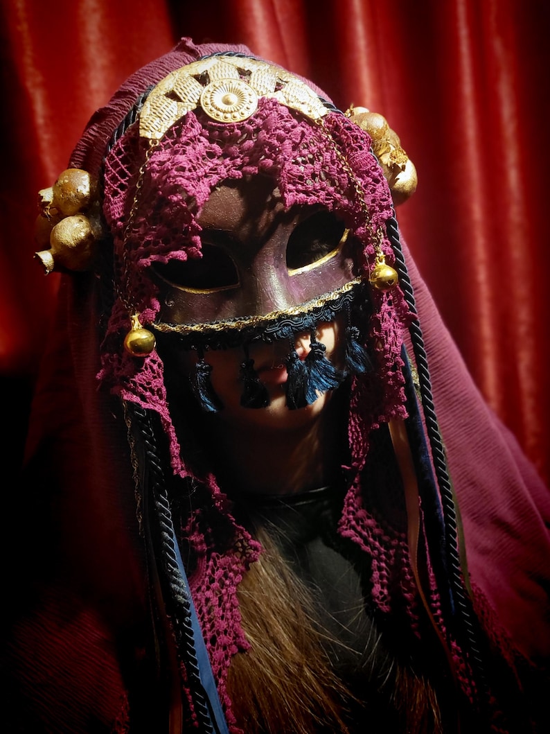 Ritual Veiled Mask With Real Horns - Velvet & Art Nouveau Adornments ...