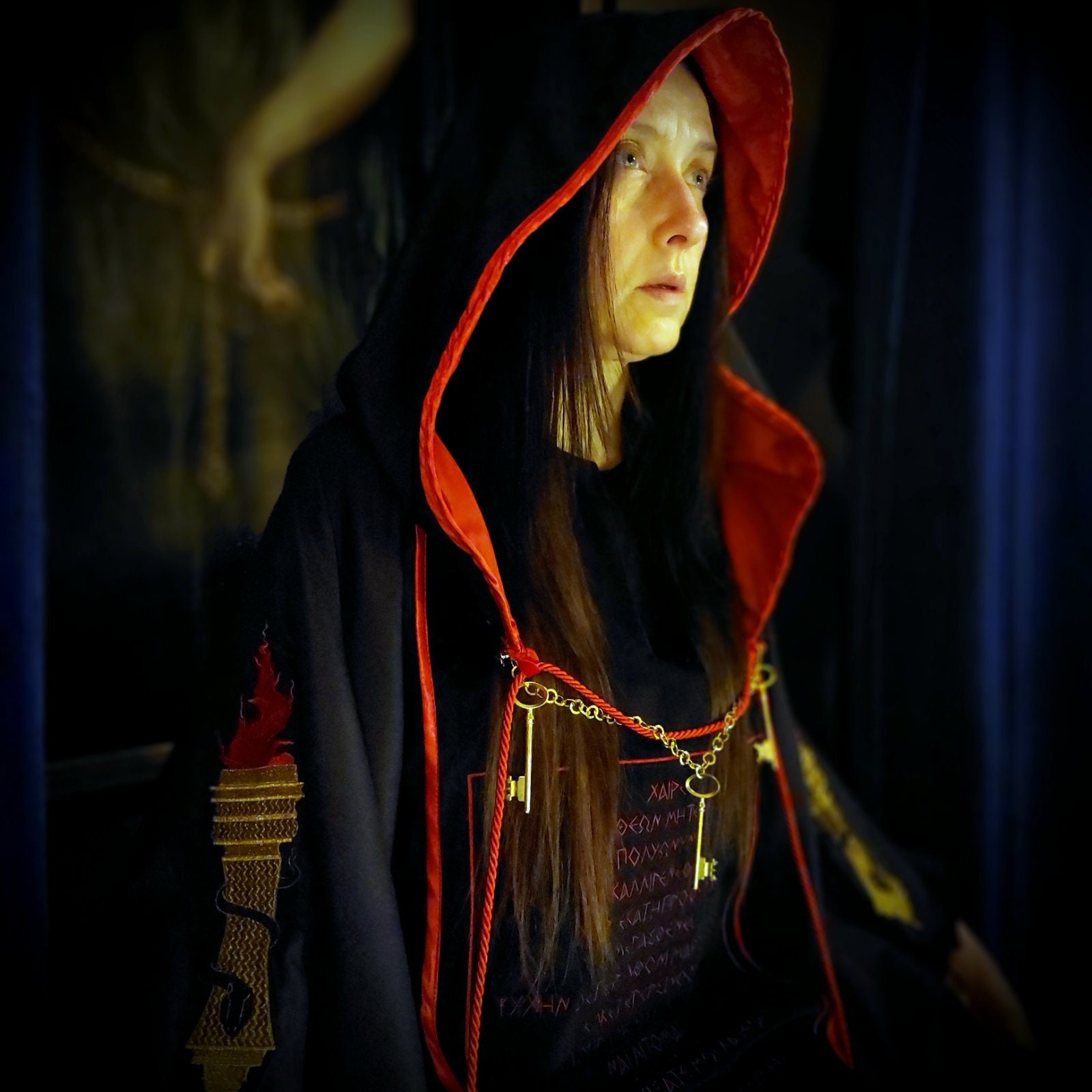 Hecate Cloak, Hecate Ritual Cloak, Black Tau Robe With Hood, Ceremonial ...