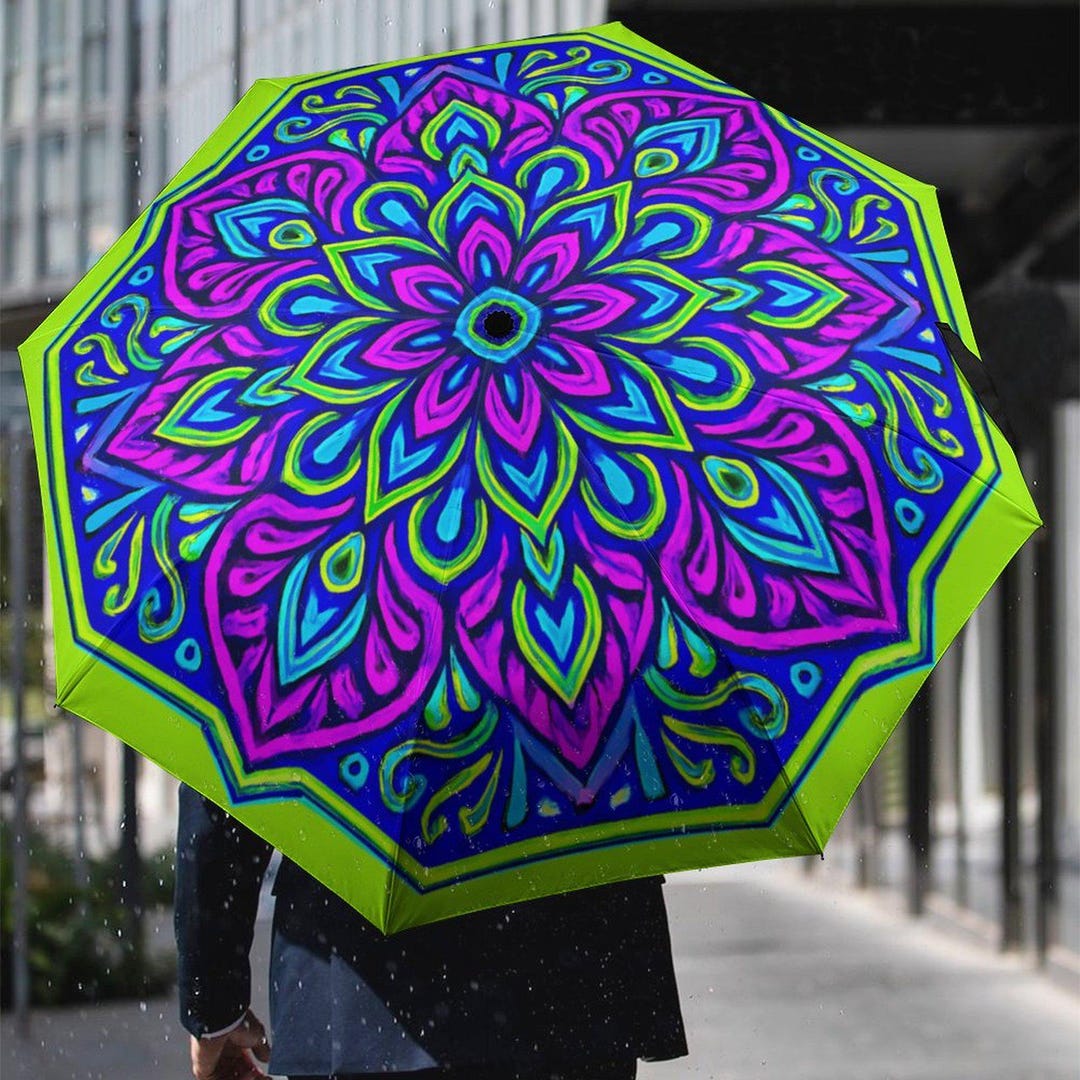 Psychedelic Mandala Umbrella: Auto Open Compact Travel Umbrella - Etsy