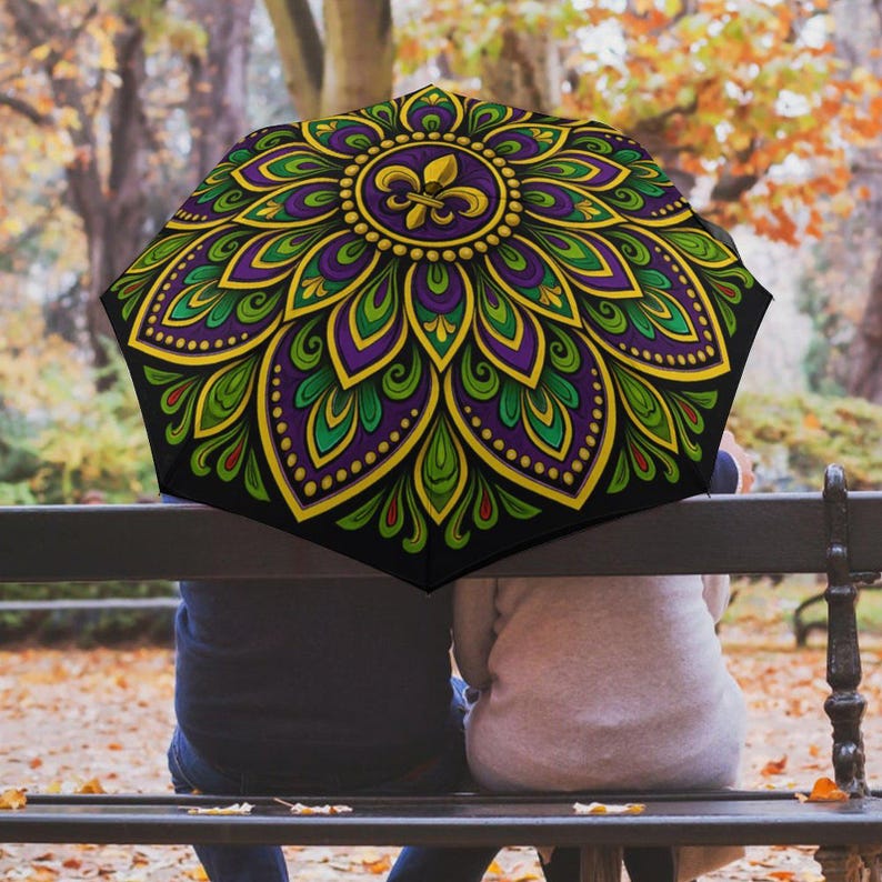 Mardi Gras Mandala Umbrella With Fleur-de-lis – Green Purple Gold ...