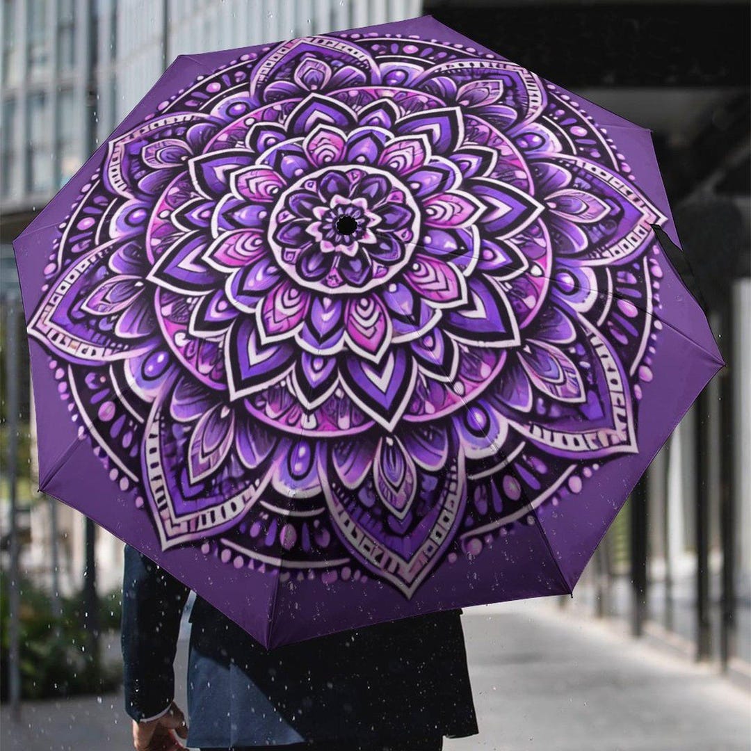 Purple Mandala Umbrella: Auto Open Travel Rain Umbrella - Etsy