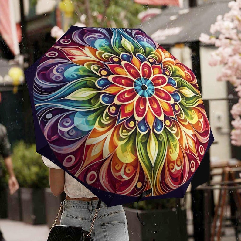 Colorful Mandala Umbrella – Made to Order Vibrant Auto Travel Umbrella ...