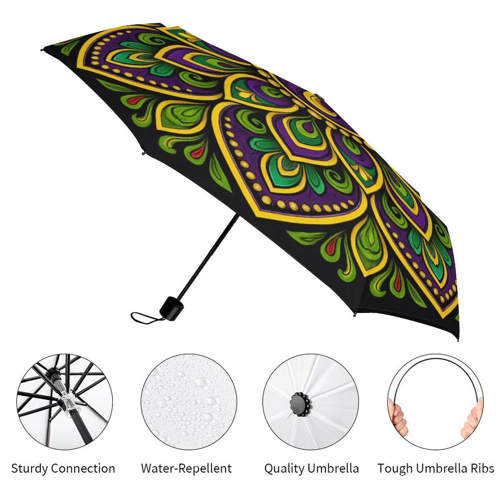 Mardi Gras Mandala Umbrella With Fleur-de-lis – Green Purple Gold ...
