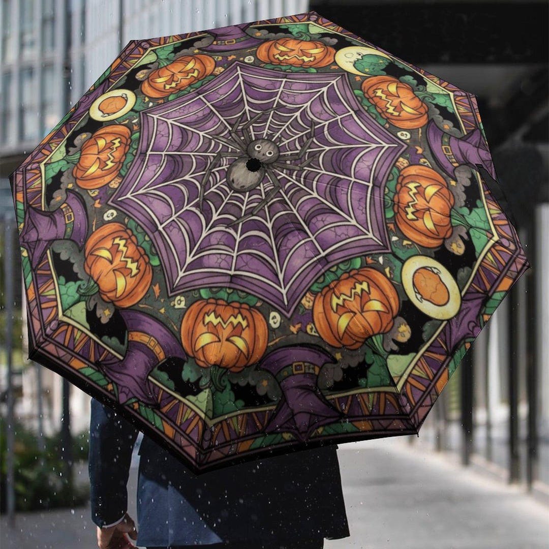 Halloween Spider Web Umbrella: Gothic Pumpkin Mandala, Auto Open/close ...