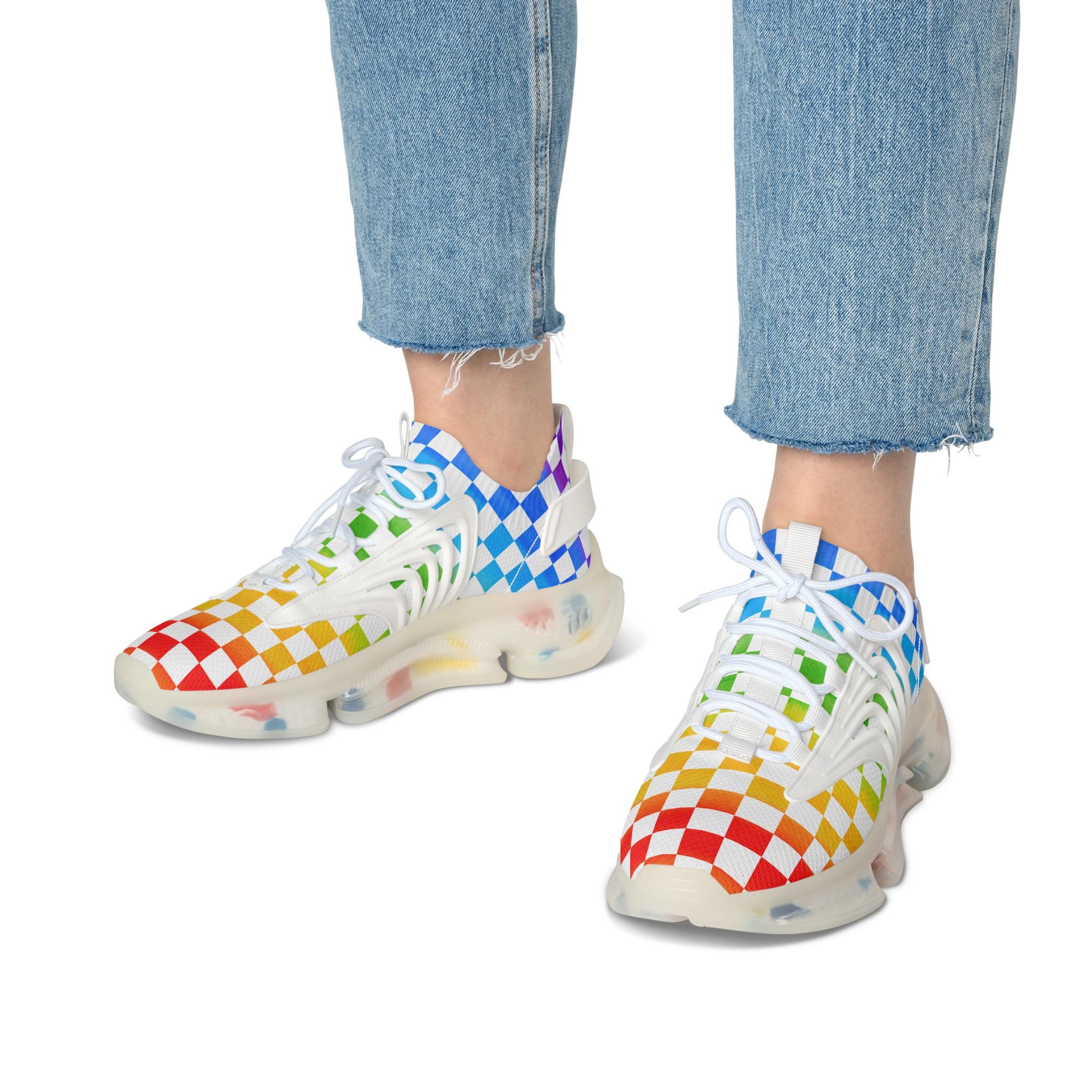 Rainbow Checkerboard Women's Mesh Sneakers - Etsy