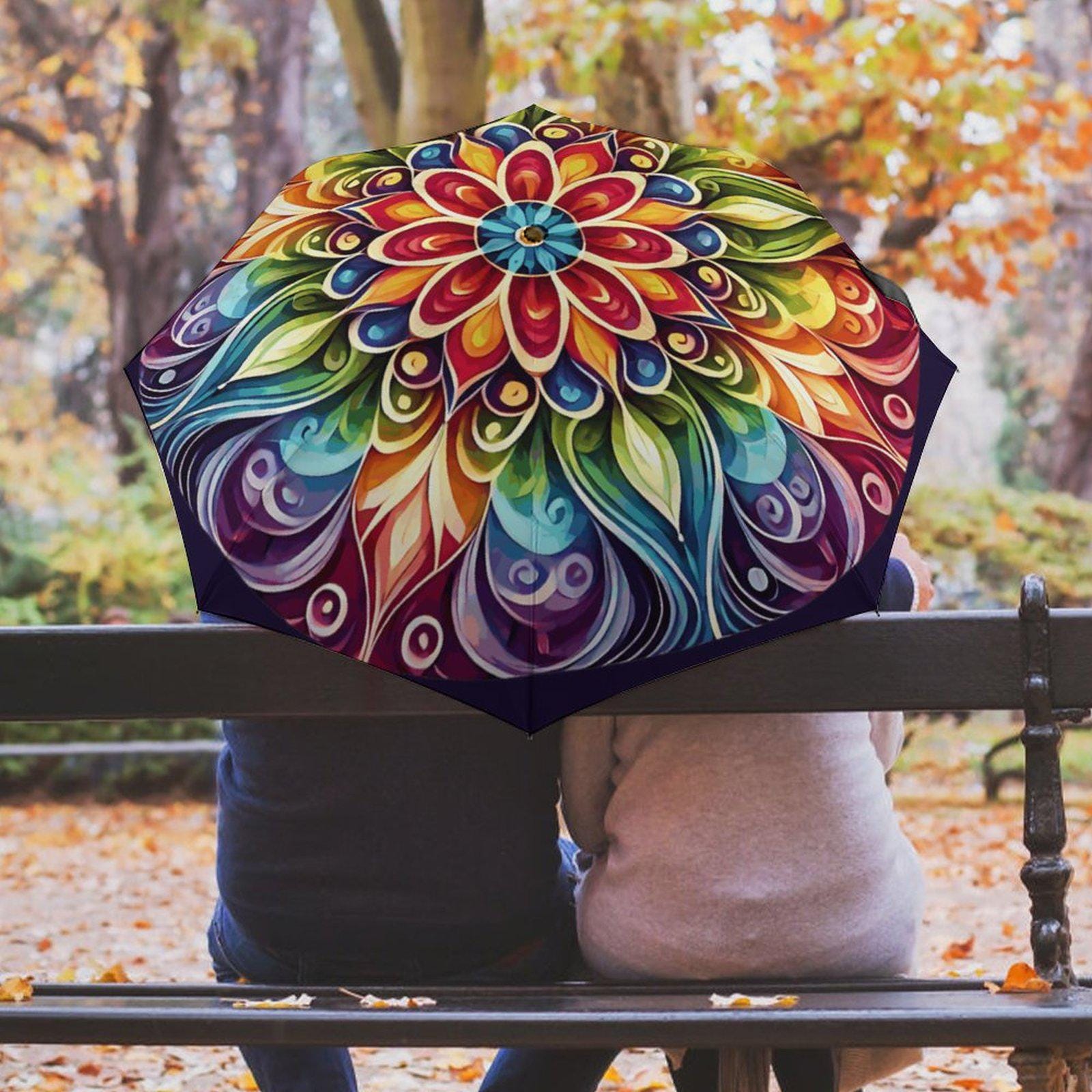 Colorful Mandala Umbrella – Made to Order Vibrant Auto Travel Umbrella ...