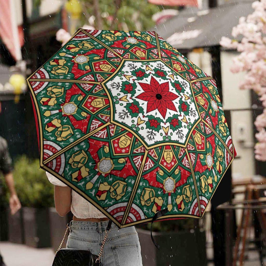Festive Christmas Mandala Umbrella, Compact Travel, Auto Open - Etsy