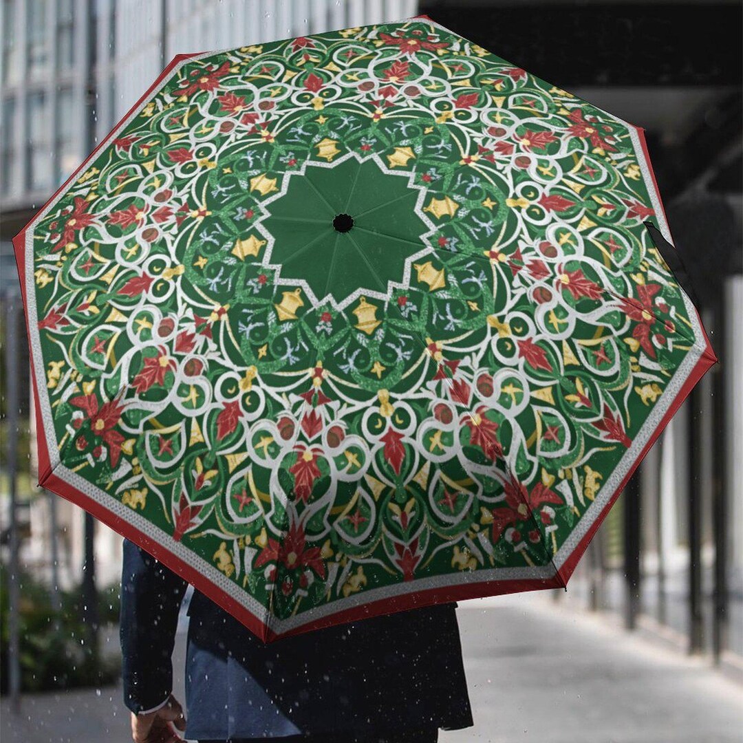 Christmas Holly Mandala Umbrella | Auto Open Close, Festive Gift - Etsy
