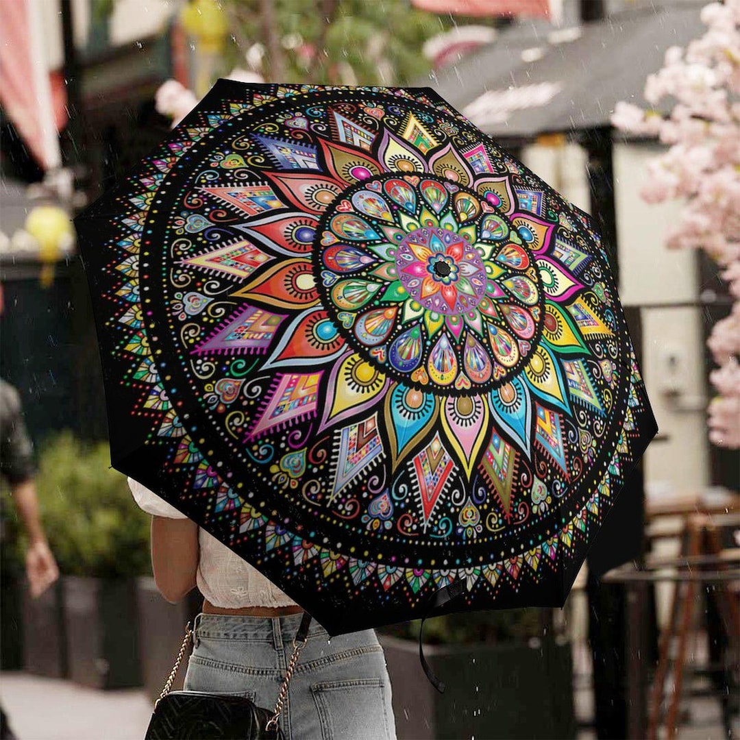 Boho Mandala Umbrella | Colorful Festival Travel Umbrella | Windproof ...