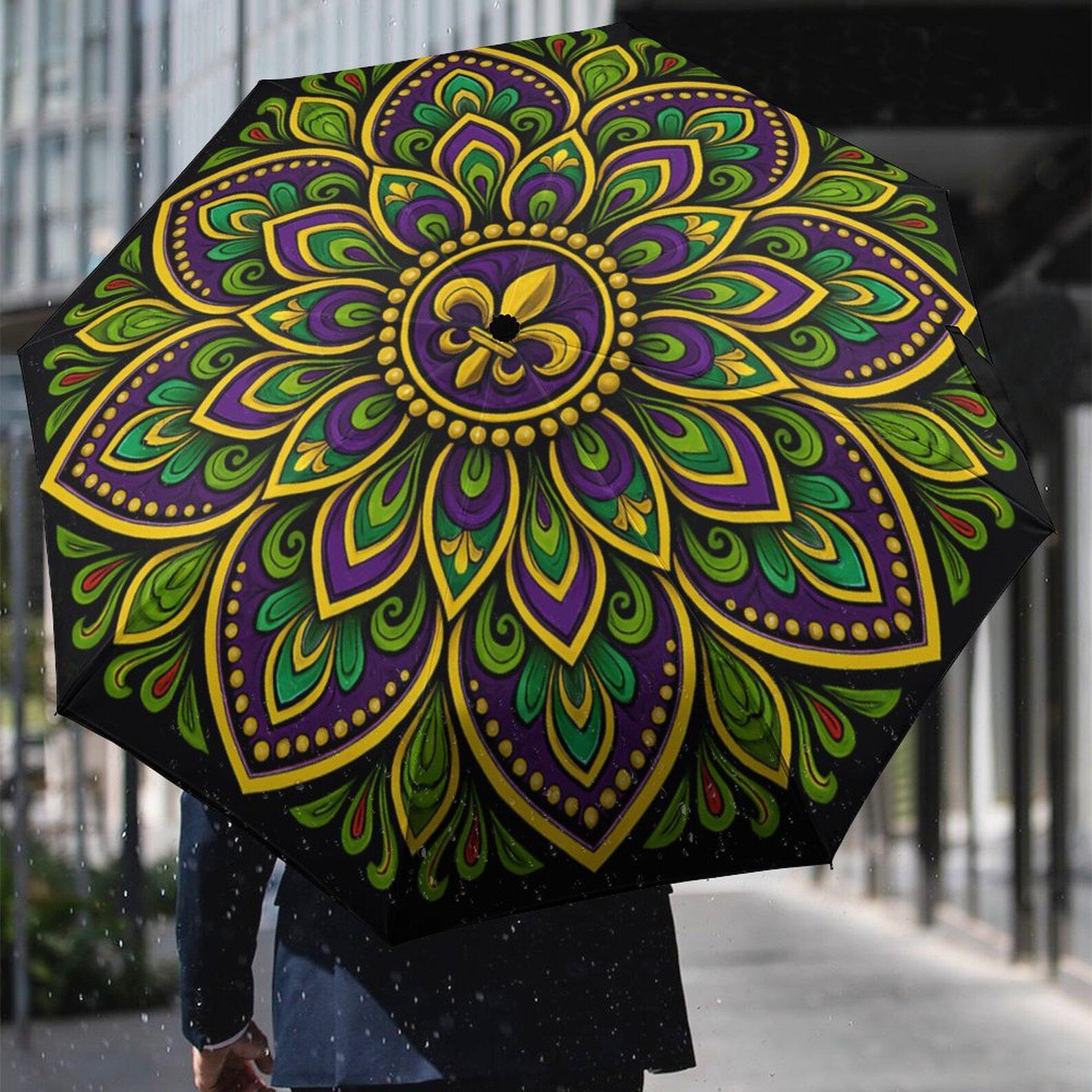 Mardi Gras Mandala Umbrella With Fleur-de-lis – Green Purple Gold ...