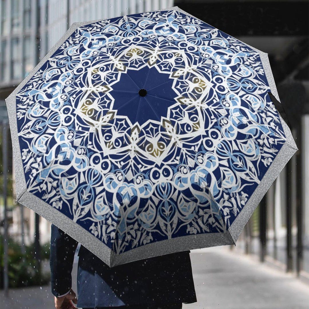 Winter Blue Mandala Umbrella | Snowflake Pattern Auto Open Close ...