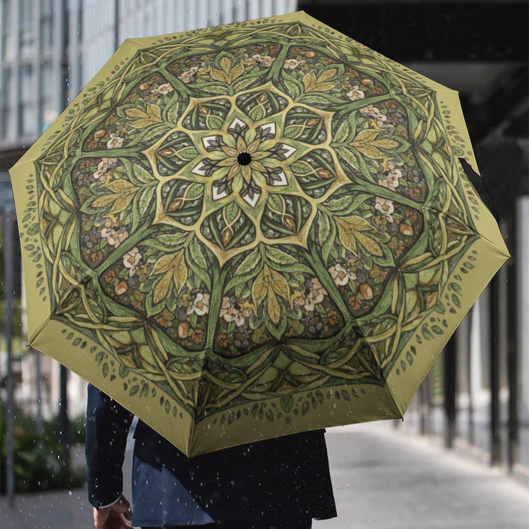 Earth Element Mandala Umbrella - Botanical Nature Design Auto Open ...