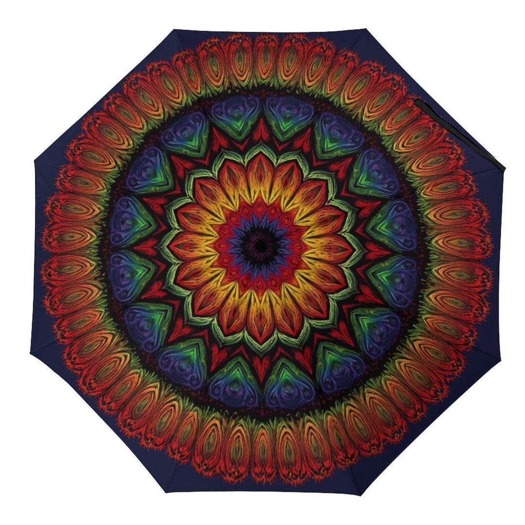 Dark Rainbow Mandala Umbrella: Windproof Travel Umbrella - Etsy