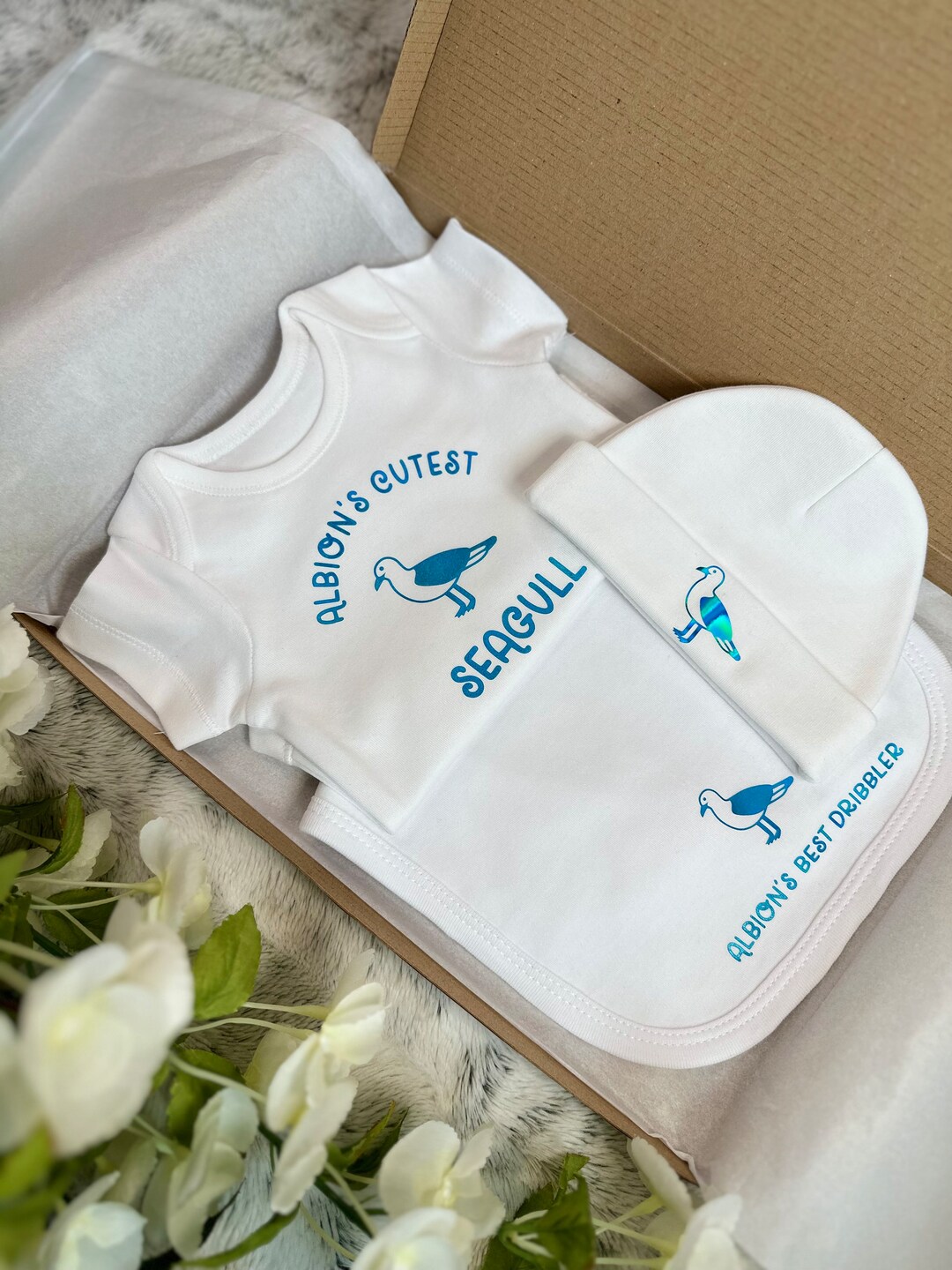 Brighton and Hove Albion Baby Gift Set – Bodysuit, Bib & Beanie With ...