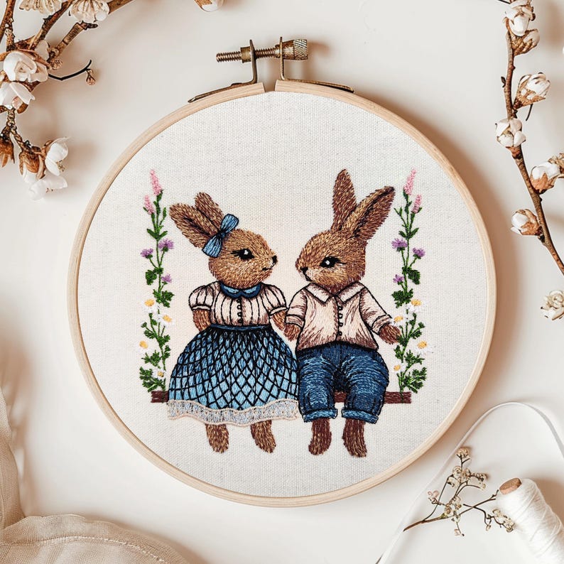 Vintage Bunny Machine Embroidery Design - 4 Sizes, Rabbit Embroidery ...