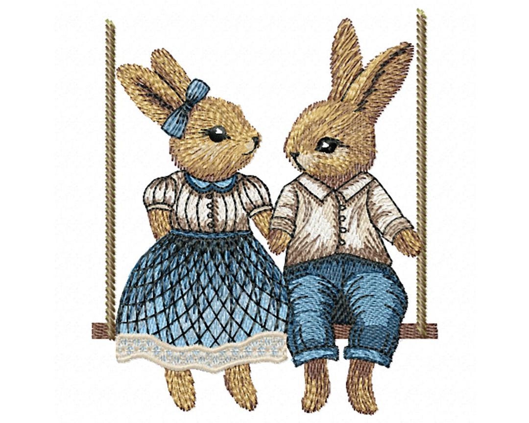 Vintage Easter Bunny Machine Embroidery Design - 4 Sizes, Rabbit ...