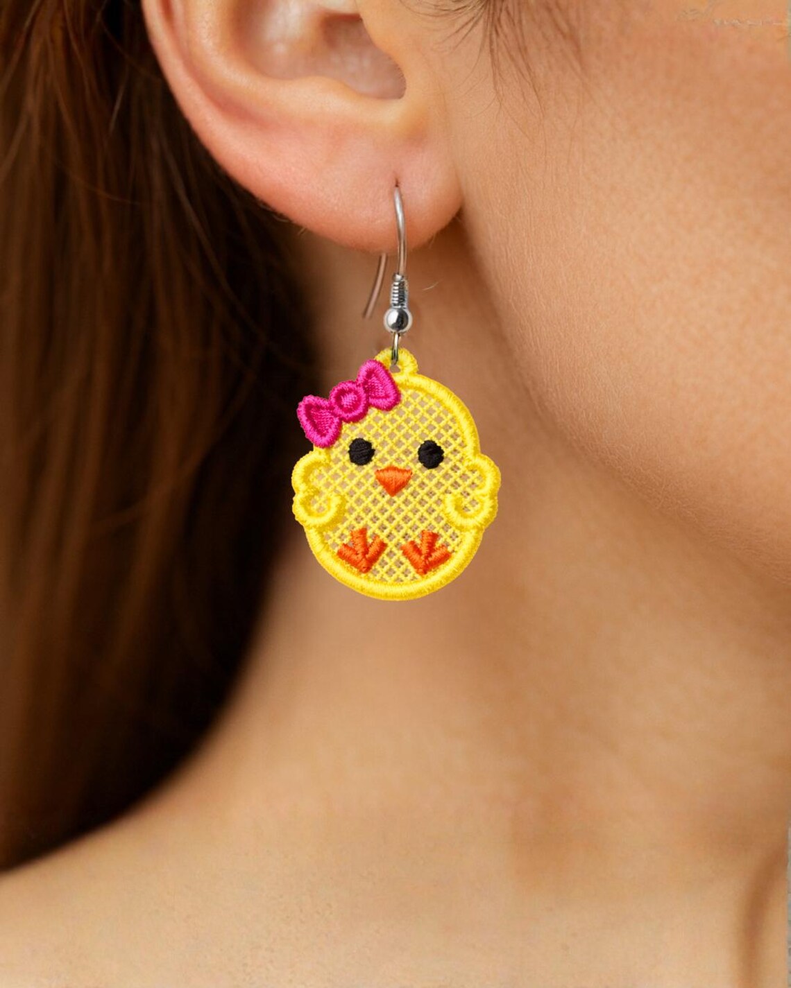 FSL Easter Chick Earrings Machine Embroidery Design FSL Easter Egg ...