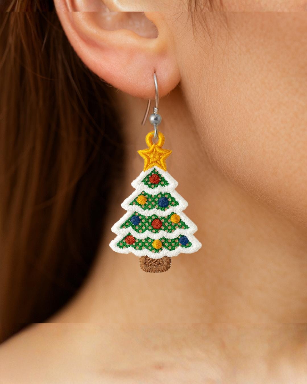 FSL Christmas Tree Earrings Machine Embroidery Design FSL Christmas ...