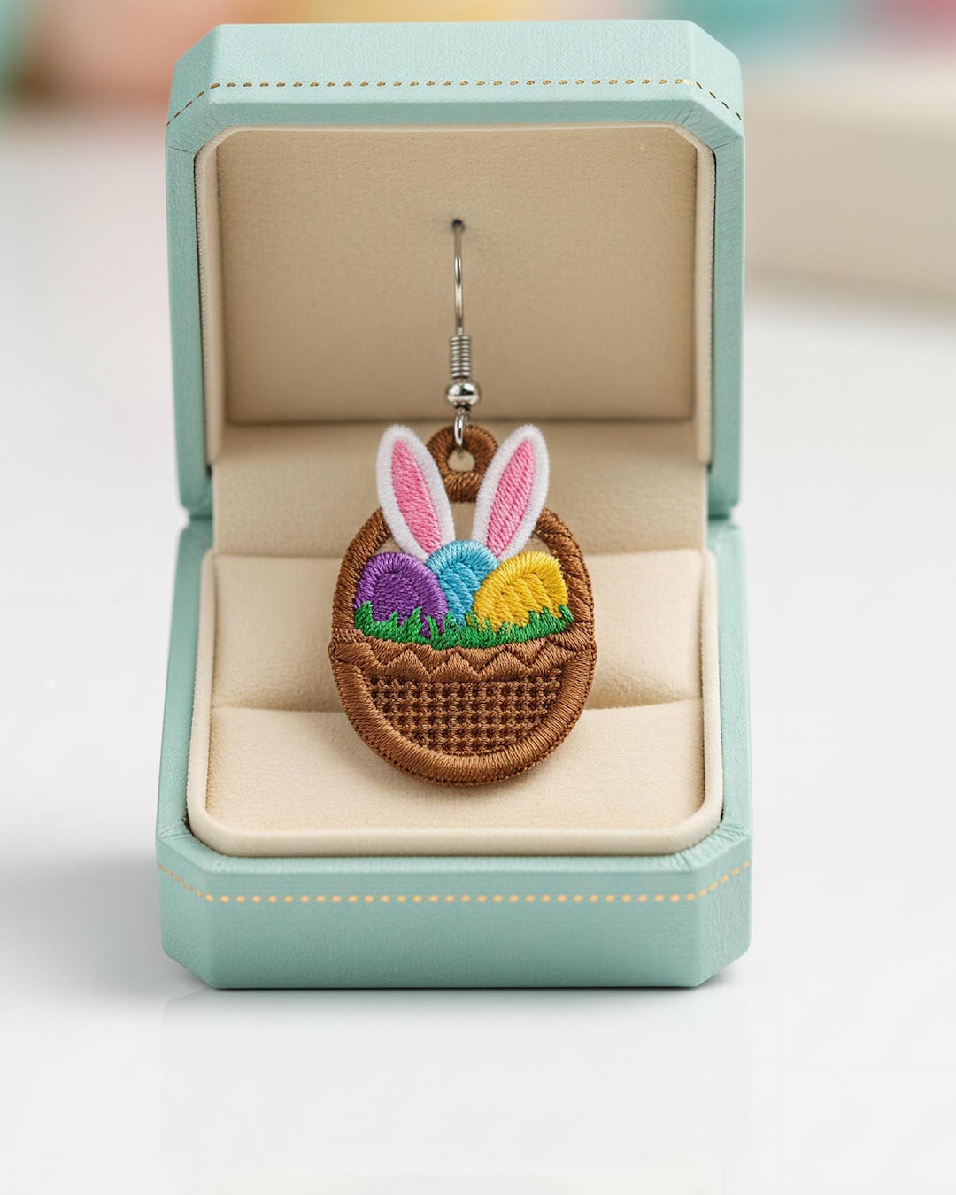 FSL Easter Egg Basket With Bunny Ears Earrings Machine Embroidery ...