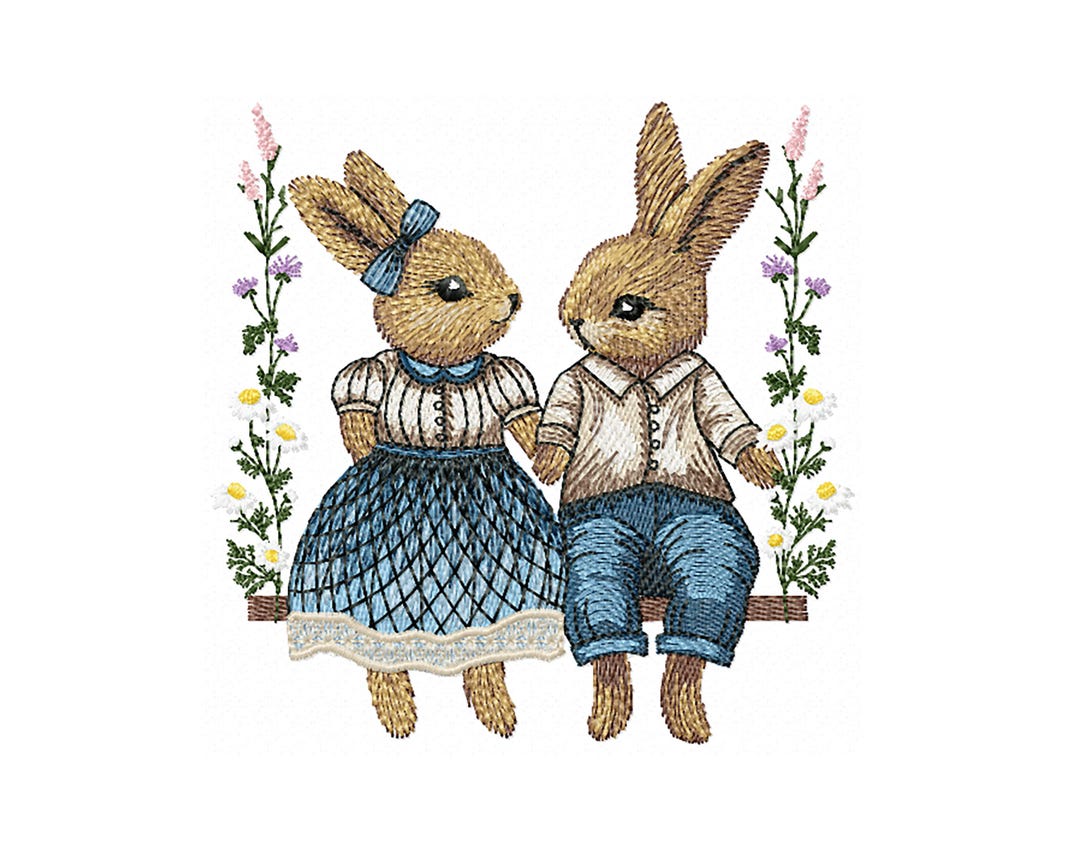 Vintage Bunny Machine Embroidery Design - 4 Sizes, Rabbit Embroidery ...