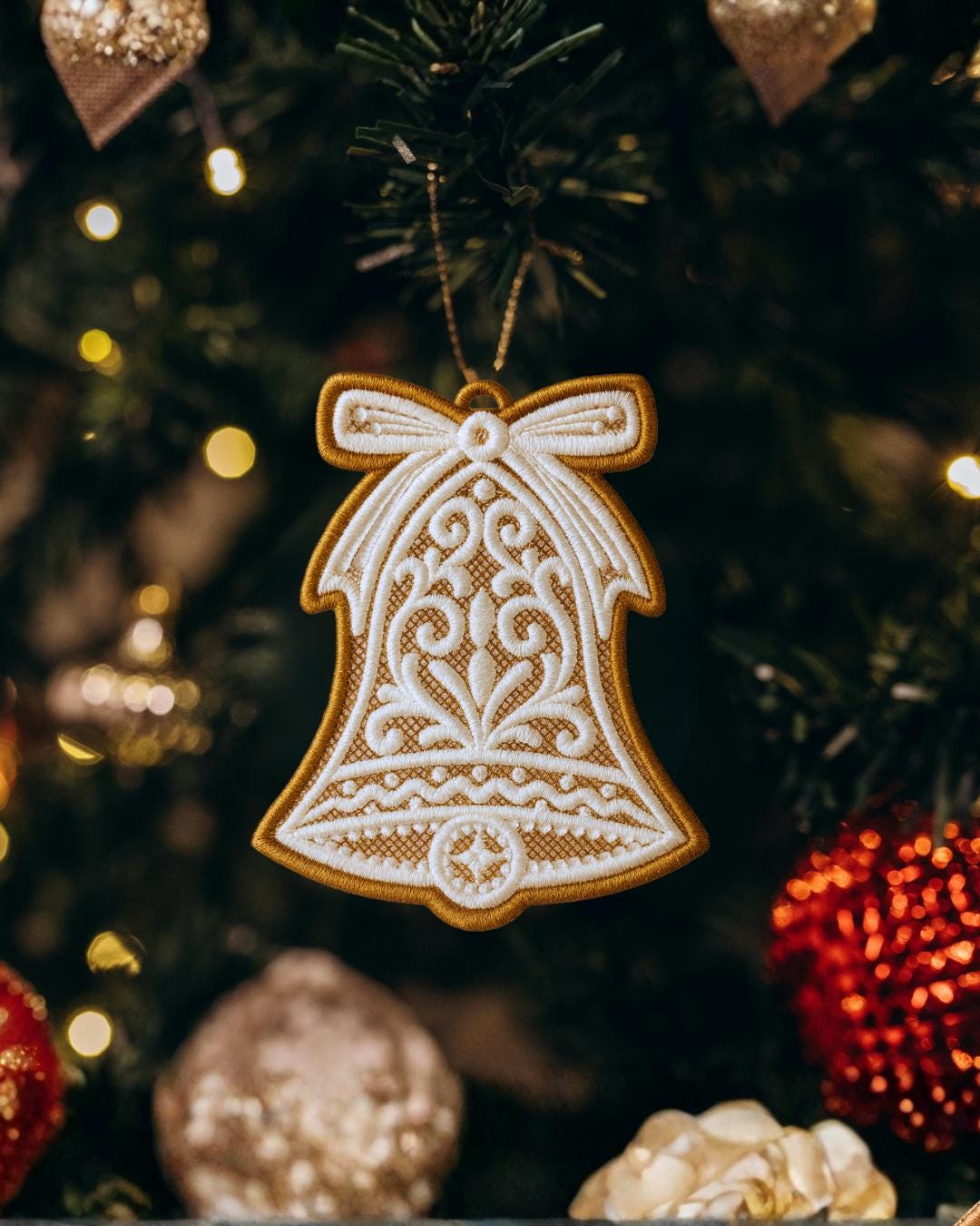FSL Christmas Gingerbread Bell Ornament Machine Embroidery Design FSL ...