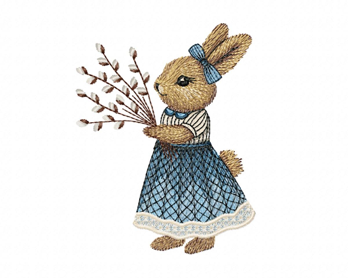 Vintage Easter Bunny Machine Embroidery Design - 4 Sizes, Rabbit ...
