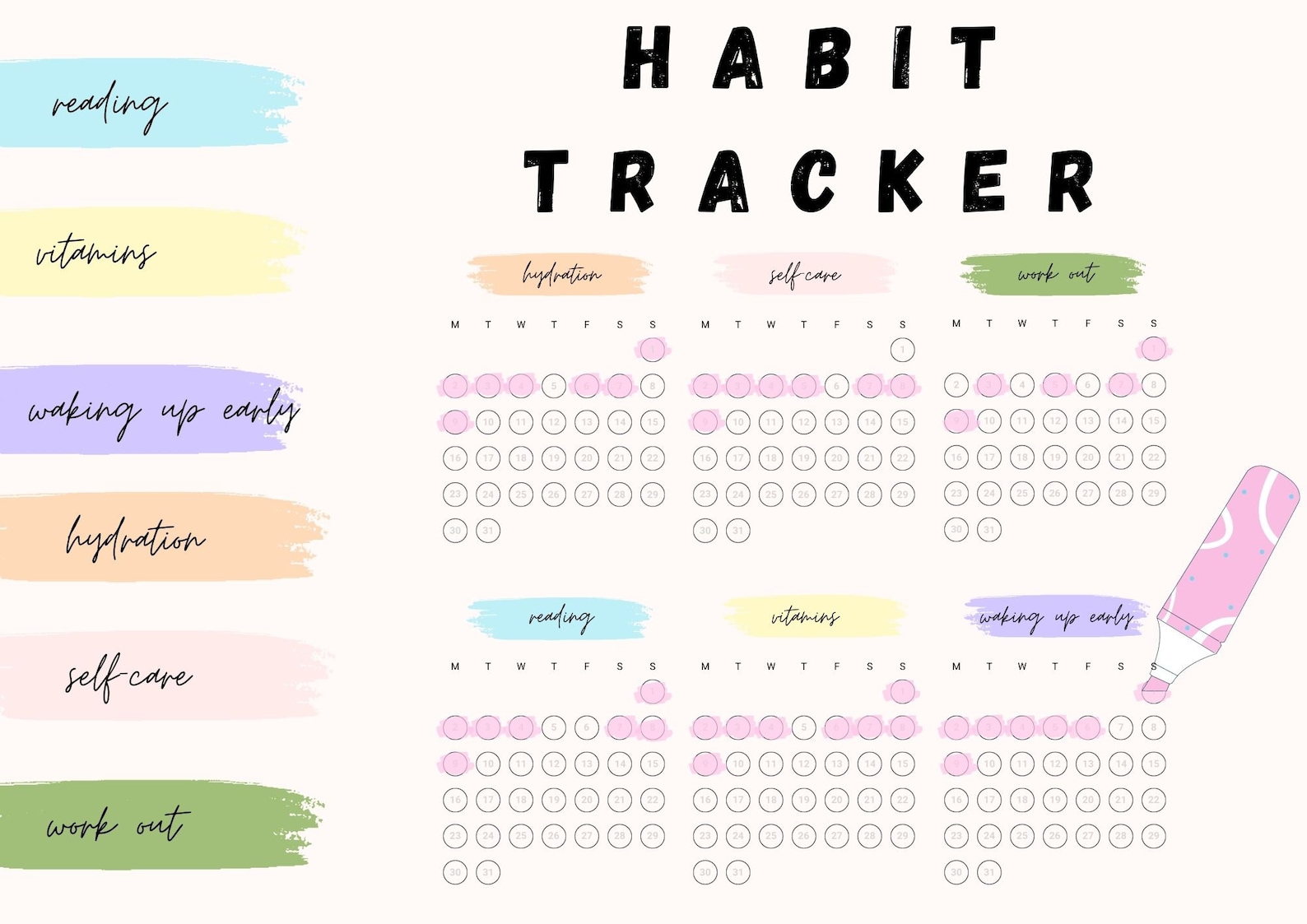 Habit Tracker | Daily Planner | 2023 Cute Calendar | Printable Habit ...