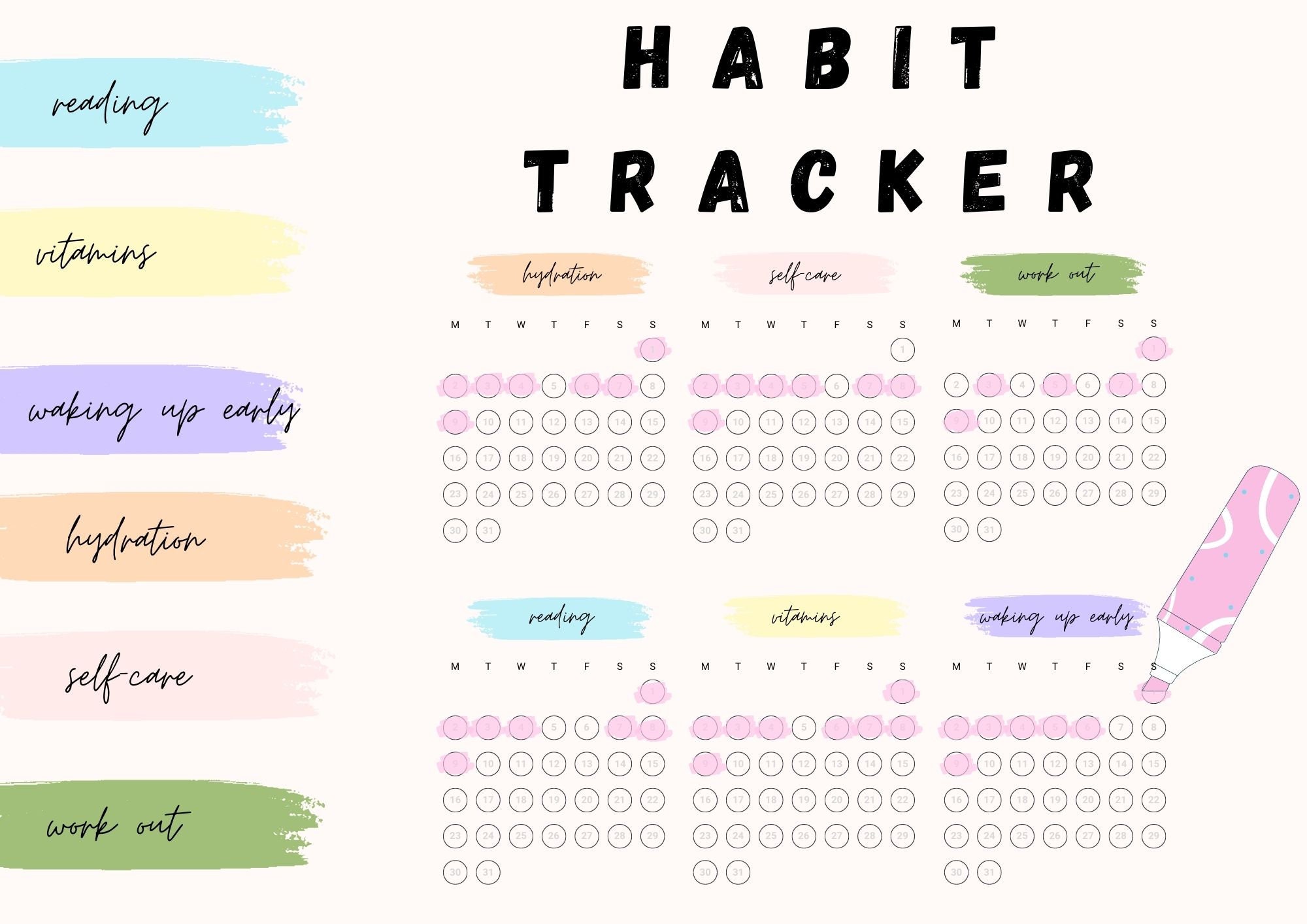 Habit Tracker | Daily Planner | 2023 Cute Calendar | Printable Habit ...